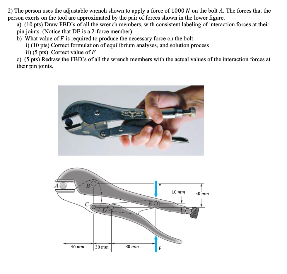 Solved 2) The person uses the adjustable wrench shown to | Chegg.com