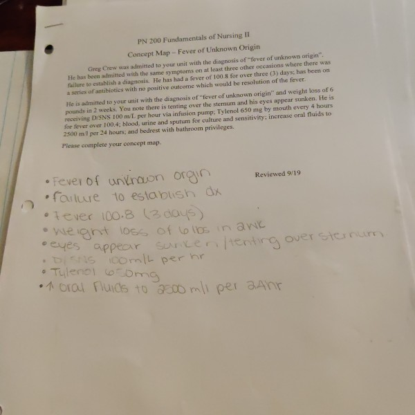 Solved PN 200 Fundamentals of Nursing II Concept Map - Fever | Chegg.com