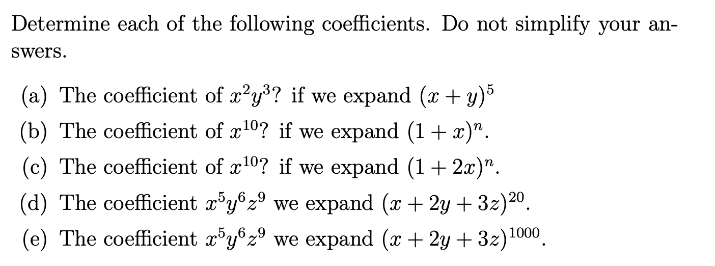 Solved Determine each of the following coefficients. Do not | Chegg.com