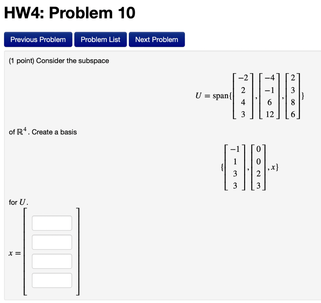 Solved (1 point) Consider the subspace | Chegg.com
