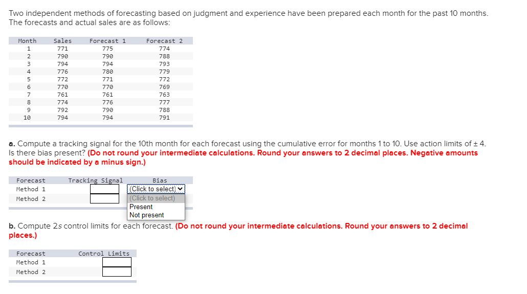 Solved Two independent methods of forecasting based on | Chegg.com