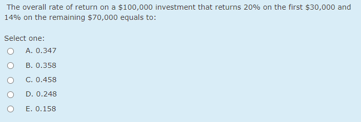 Solved The overall rate of return on a $100,000 investment | Chegg.com