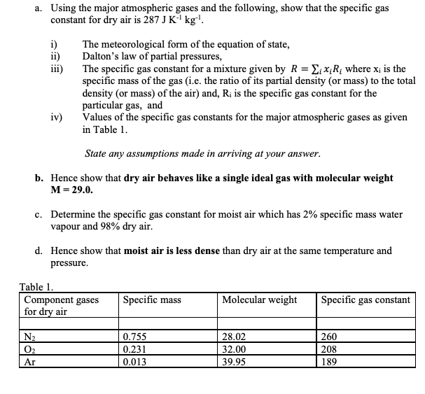 Solved a. Using the major atmospheric gases and the | Chegg.com