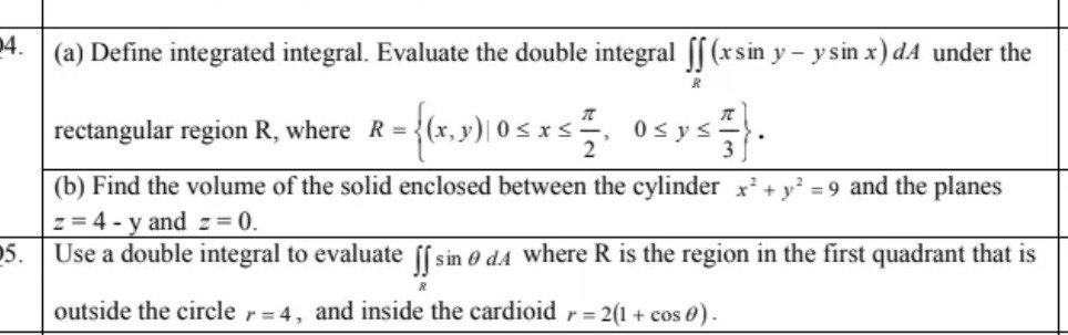Solved (a) Define integrated integral. Evaluate the double | Chegg.com