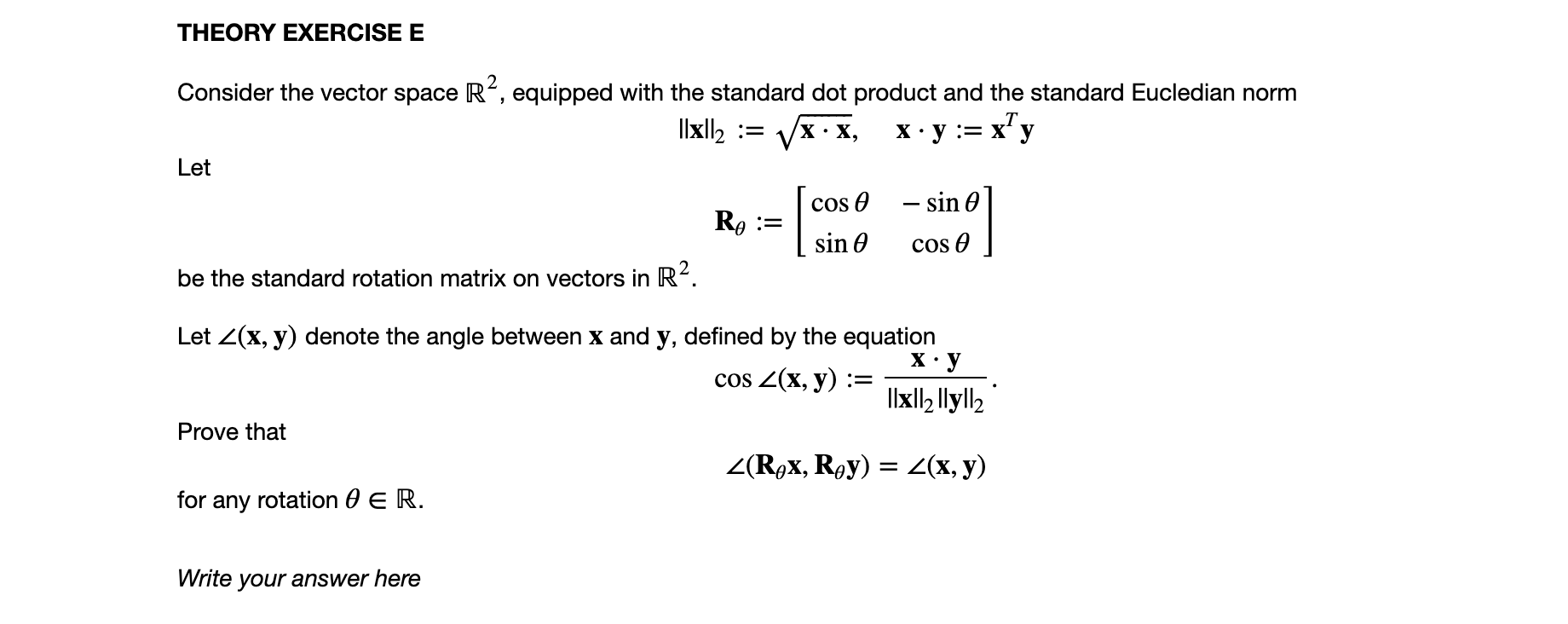 Solved THEORY EXERCISE E Consider the vector space R, | Chegg.com