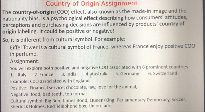 Solved Country of Origin Assignment The country-of-origin | Chegg.com