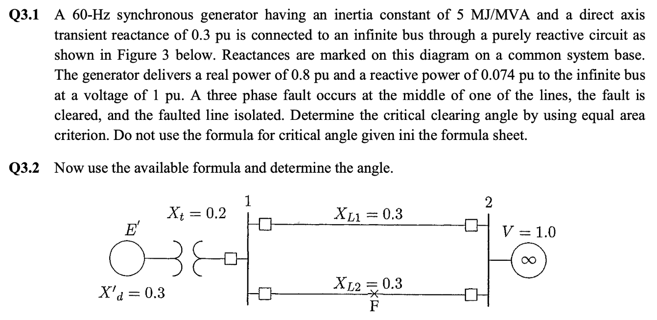 Solved Q3.1 A 60- Hz synchronous generator having an inertia | Chegg.com