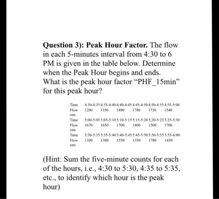 Solved Question 3): Peak Hour Factor. The flow in each | Chegg.com