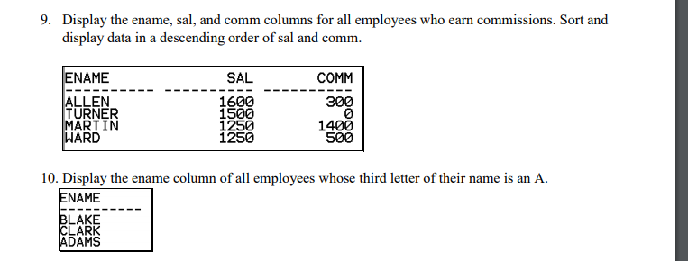 Solved 11. Display the ename column of all employees who | Chegg.com
