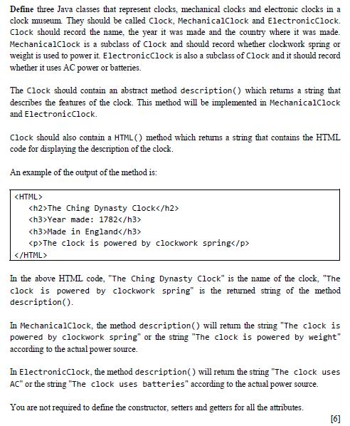 Solved Define three Java classes that represent clocks, | Chegg.com