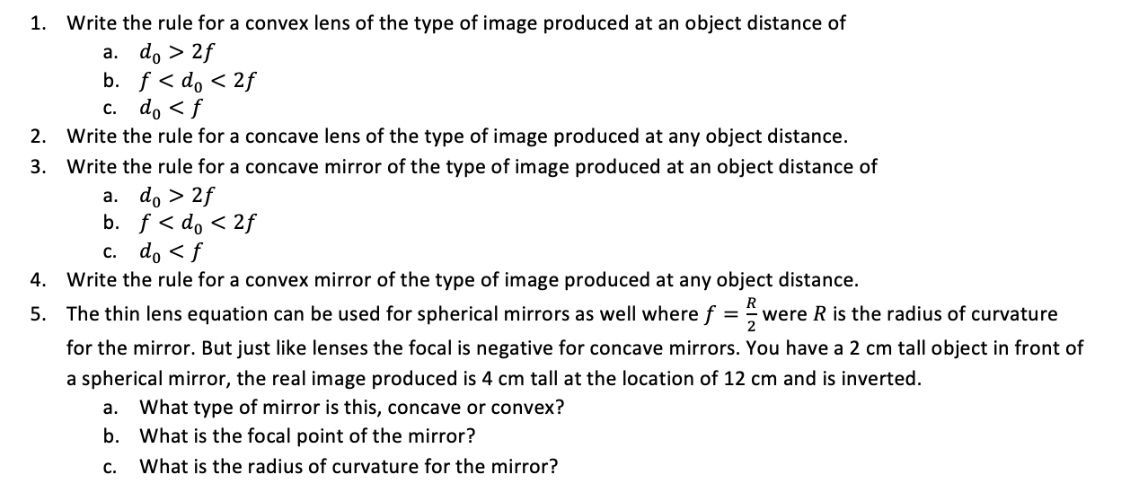 Solved 1. Write the rule for a convex lens of the type of | Chegg.com