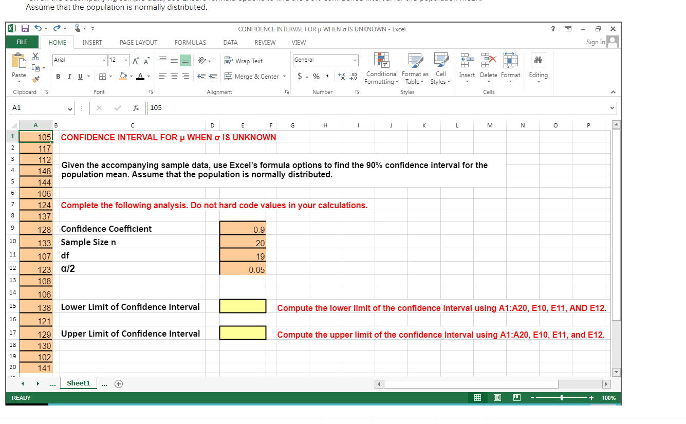Solved Given the accompanying sample data, use Excel’s | Chegg.com