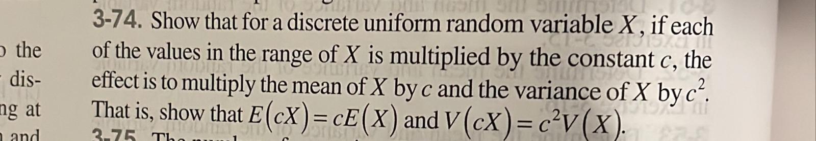 Solved 3-74. Show that for a discrete uniform random | Chegg.com