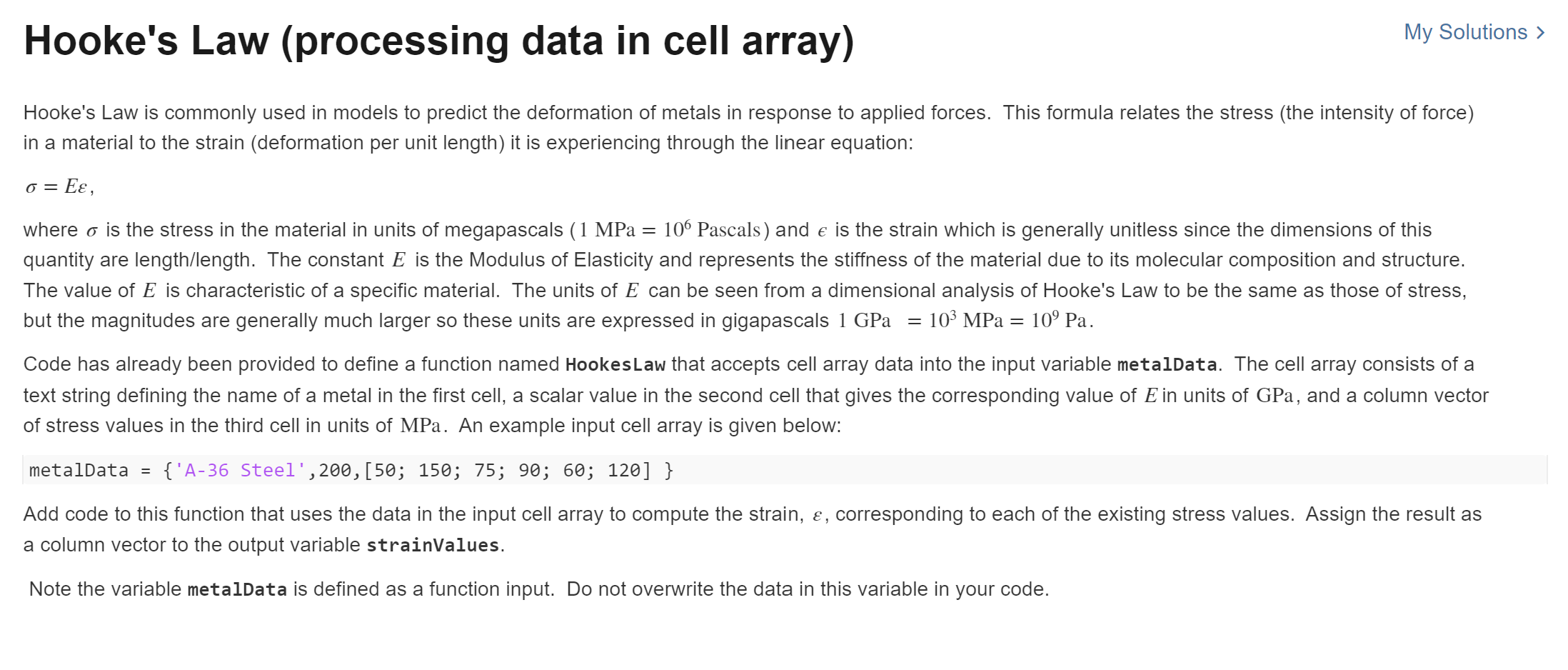 Solved Hooke's Law (processing data in cell array) My | Chegg.com