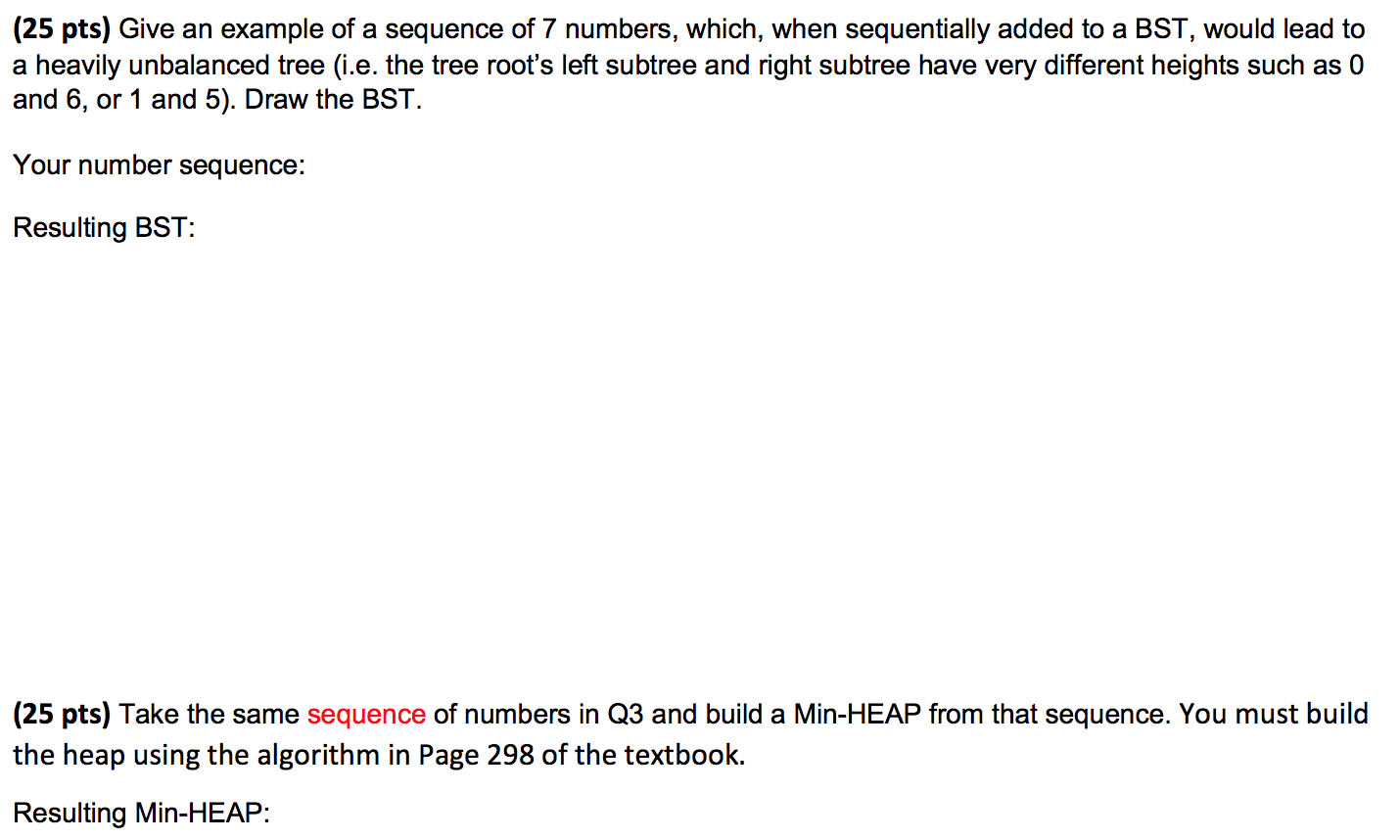 Solved (25 pts) Give an example of a sequence of 7 numbers, | Chegg.com