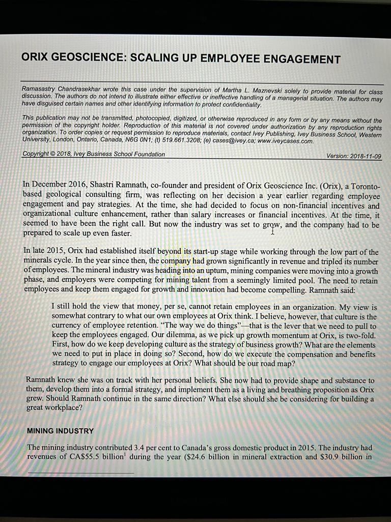 Solved ORIX GEOSCIENCE: SCALING UP EMPLOYEE ENGAGEMENT | Chegg.com