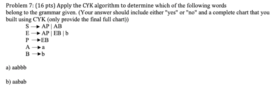 Solved Problem 7 16 Pts Apply The Cyk Algorithm To 