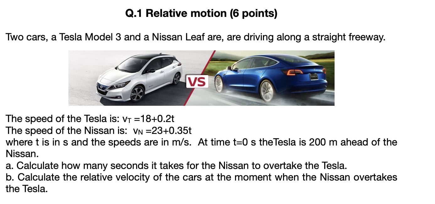Solved Q.1 Relative motion (6 points) Two cars, a Tesla | Chegg.com