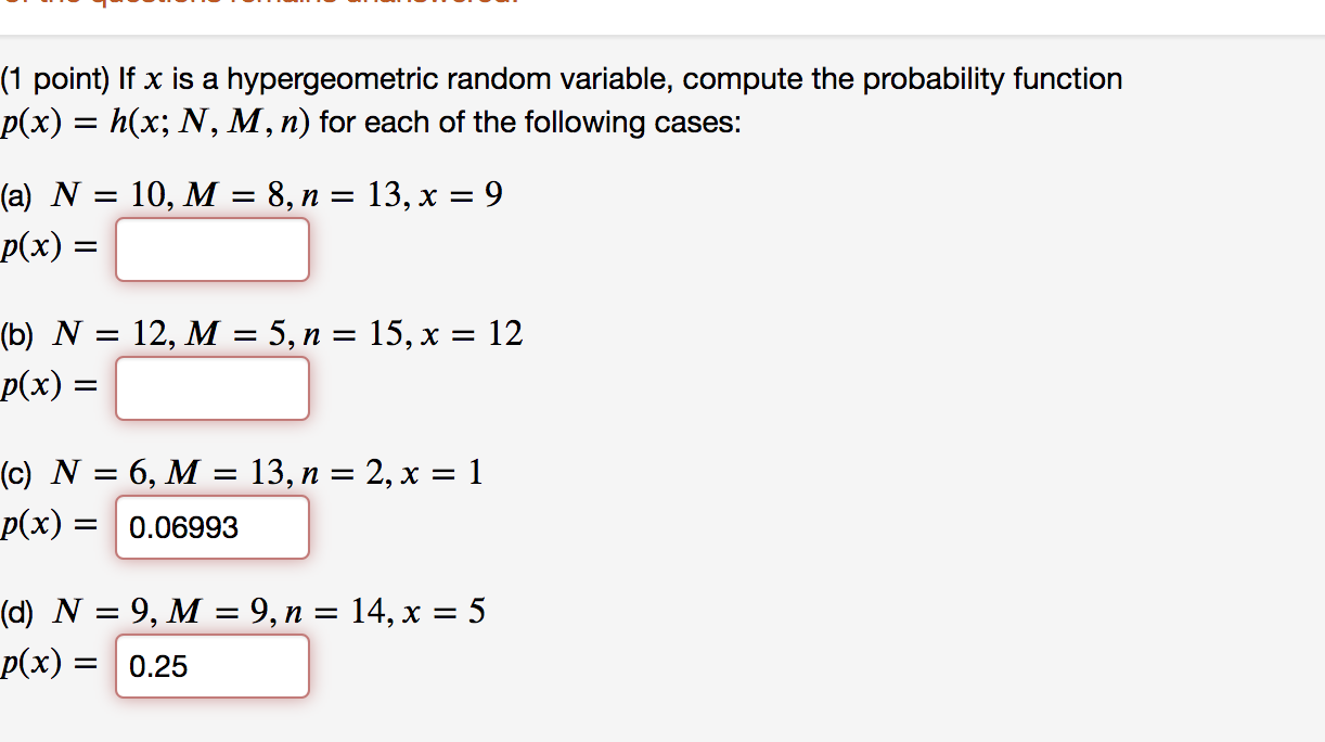 Solved (1 point) If x is a hypergeometric random variable, | Chegg.com