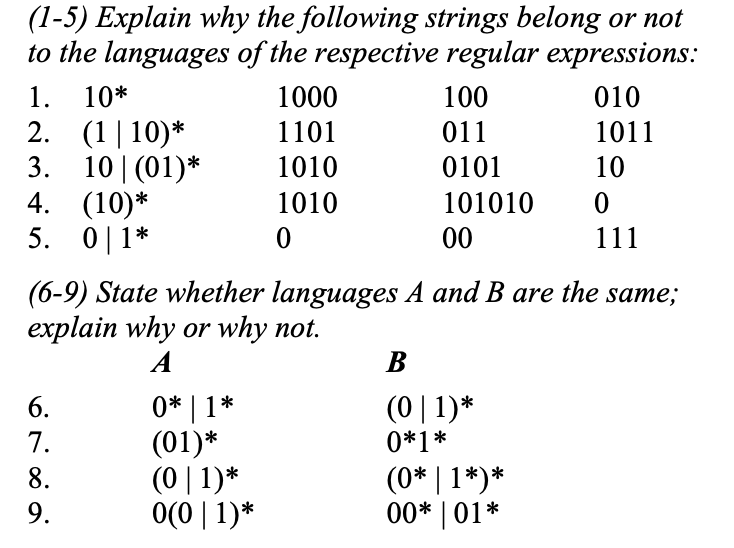 Solved (1-5) Explain why the following strings belong or not | Chegg.com