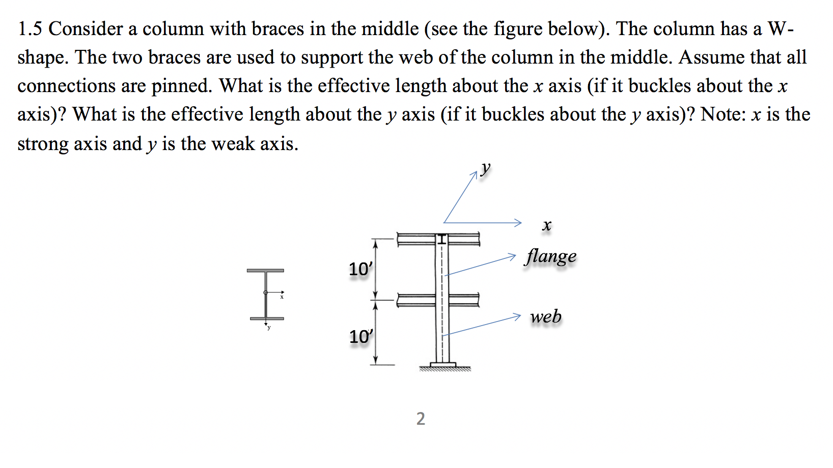 Solved 1.5 Consider a column with braces in the middle (see | Chegg.com