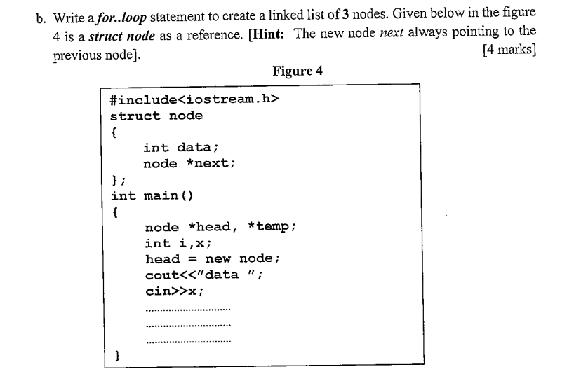 Solved b. Write a for..loop statement to create a linked | Chegg.com
