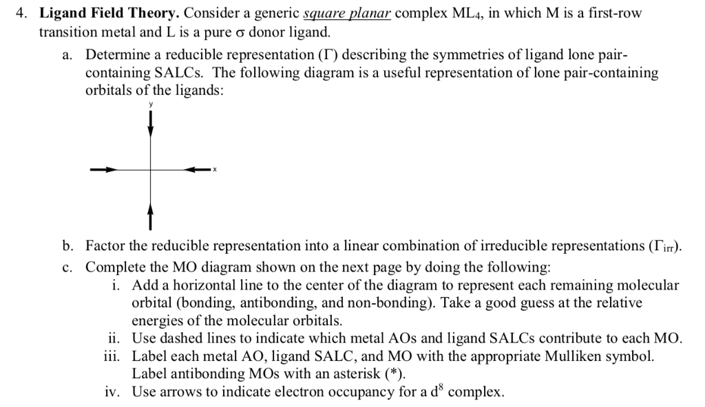 Solved Ligand Field Theory. Consider a generic square planar | Chegg.com