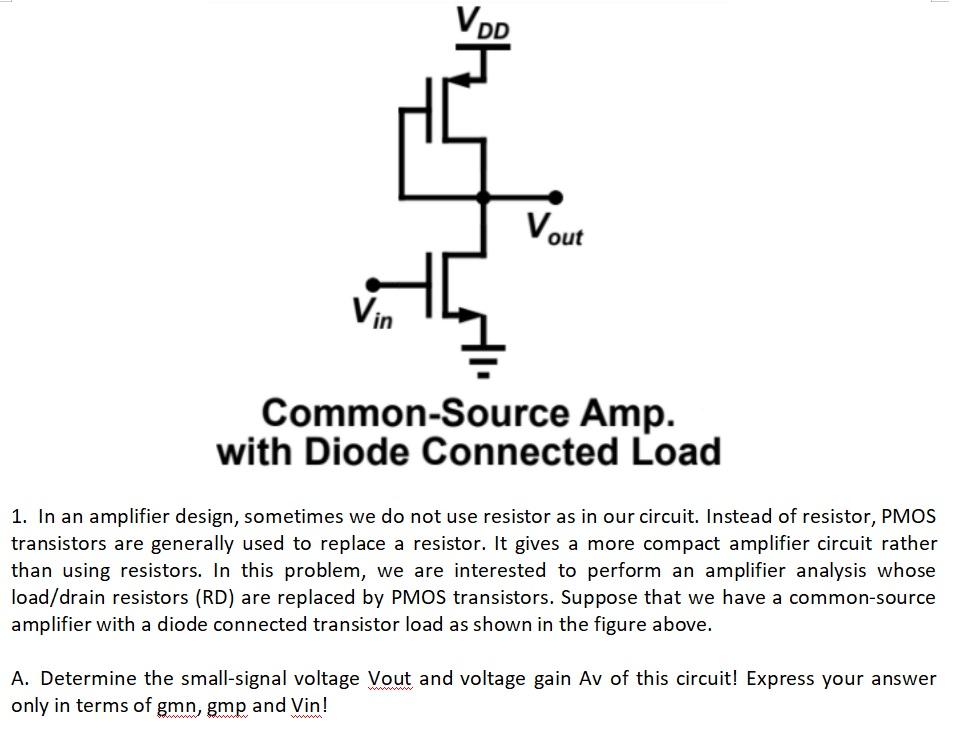 Solved VDD Vout Vin 어 Common-Source Amp. with Diode | Chegg.com