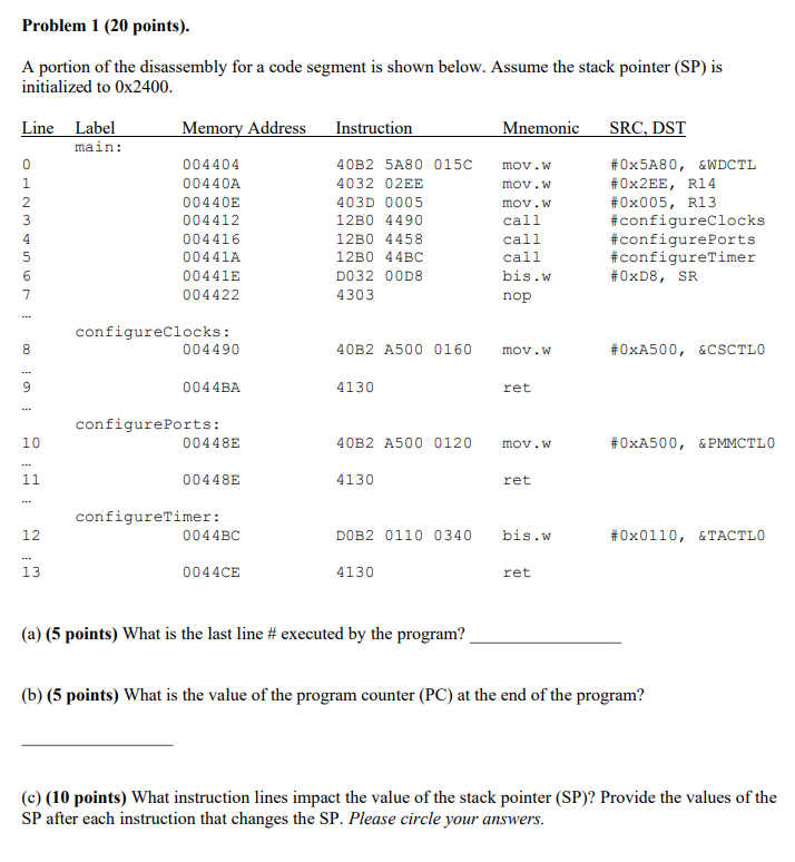 Problem 1 (20 points). A portion of the disassembly | Chegg.com