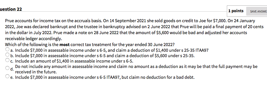 Solved 1 points SAVE ANSWE uestion 22 Prue accounts for | Chegg.com Solved 1 points SAVE ANSWE uestion 22 Prue accounts for | Chegg.com