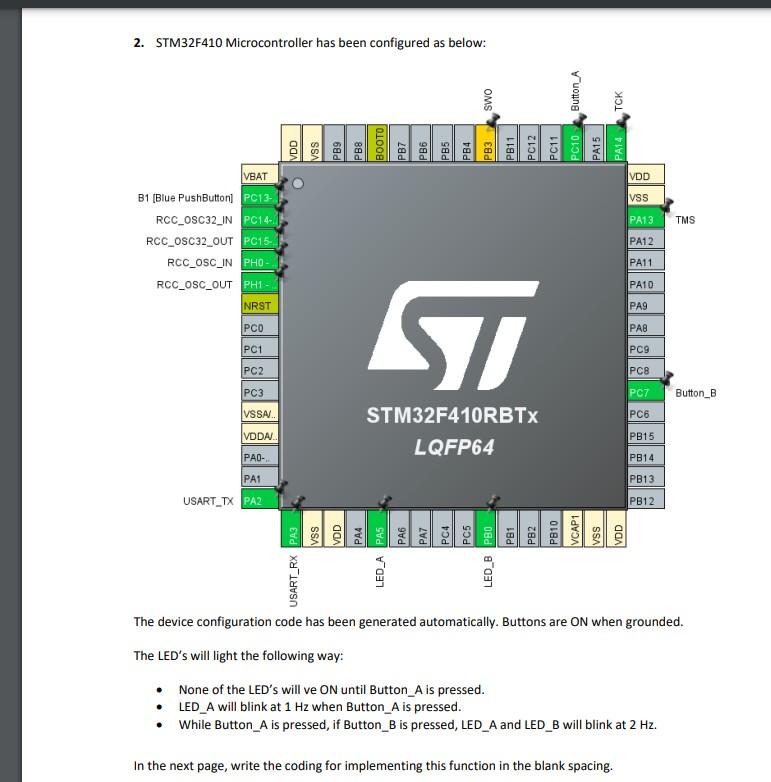 2. STM 32 F410 Microcontroller has been configured as | Chegg.com