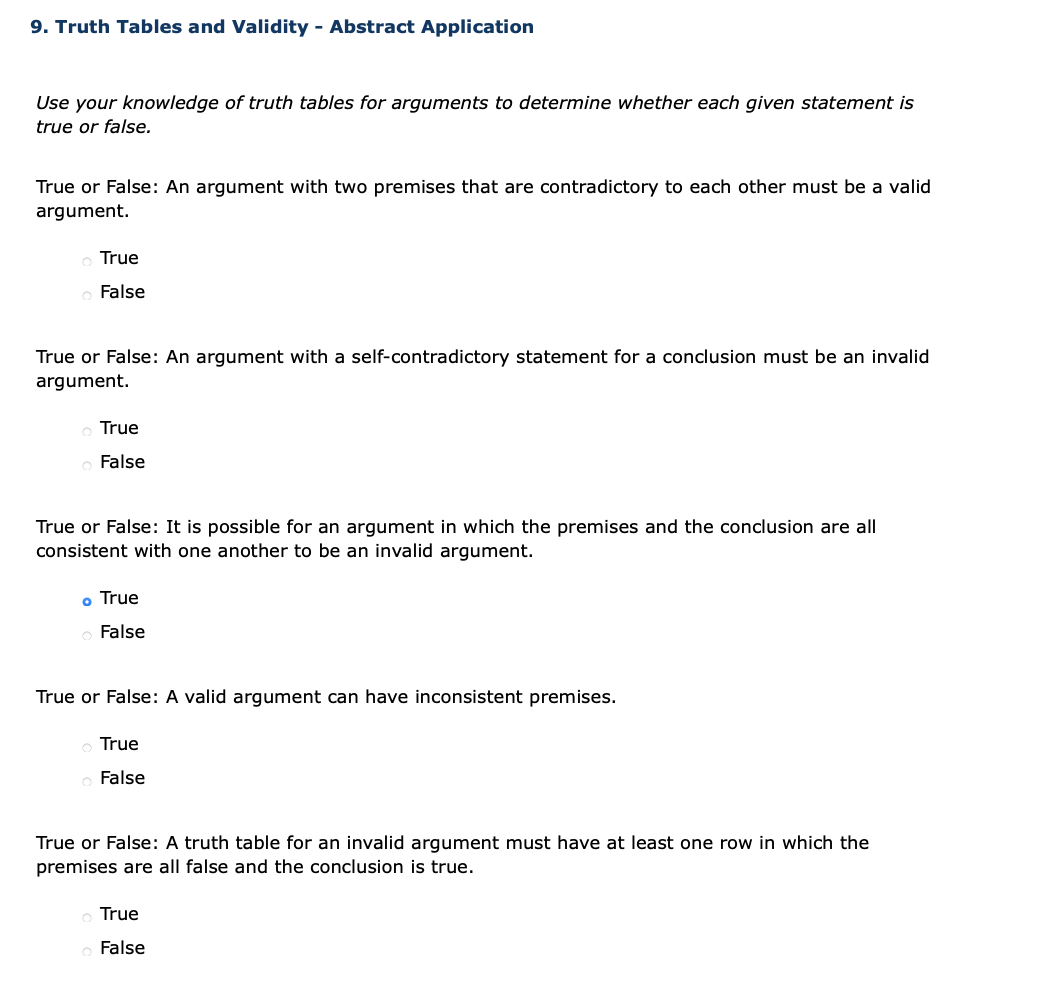 Solved 9. Truth Tables and validity - Abstract Application | Chegg.com
