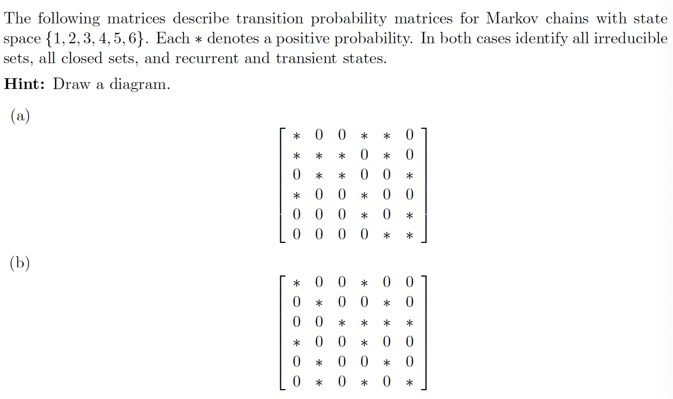 Solved The following matrices describe transition | Chegg.com