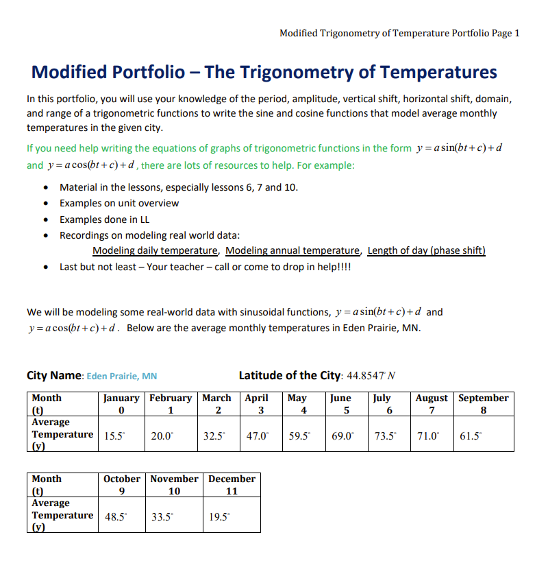 Solved Modified Trigonometry of Temperature Portfolio Page 1 | Chegg.com