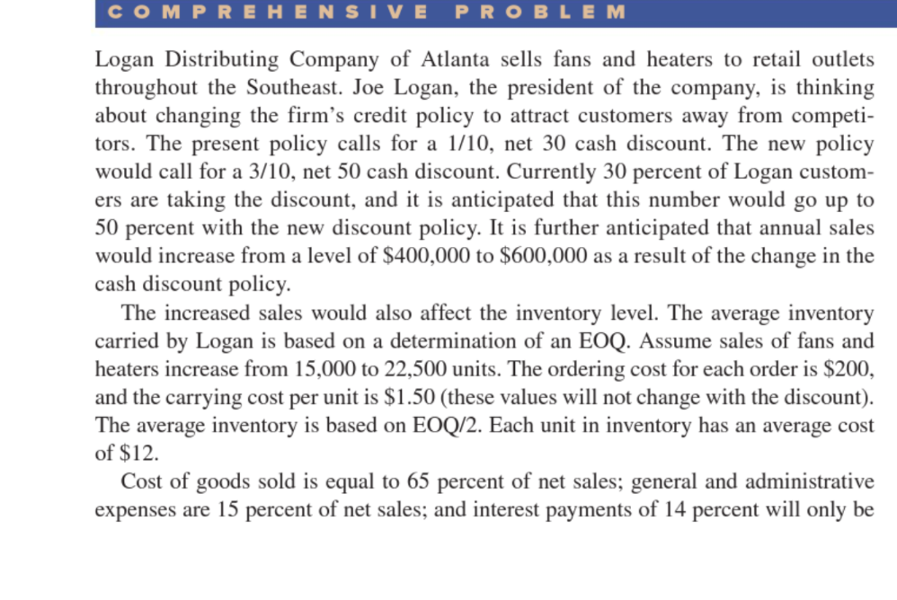 Solved PROBLEM COMPREHENSIVE Logan Distributing Company of | Chegg.com