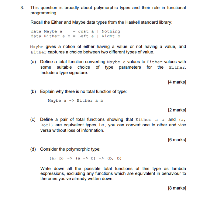 Solved 3 This Question Is Broadly About Polymorphic Types 