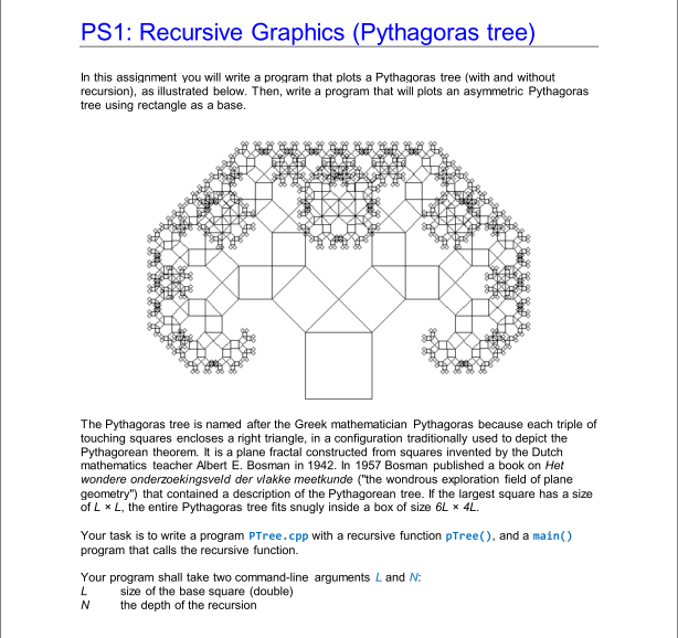 PS1: Recursive Graphics (Pythagoras tree) In this | Chegg.com