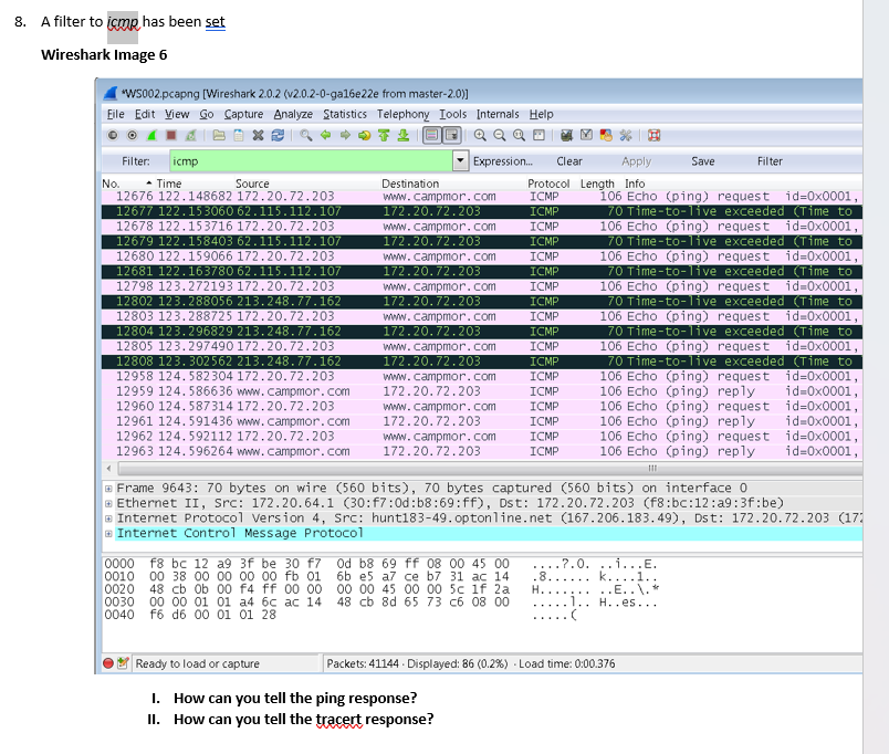 Solved 8. A filter to icme has been set Wireshark Image 6 | Chegg.com