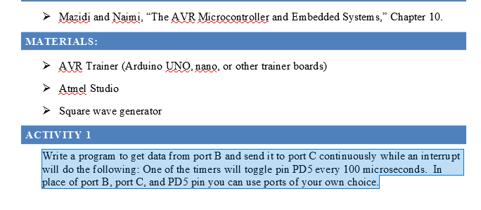 Solved Mazidi and Naimi, “The AVR Microcontroller and | Chegg.com
