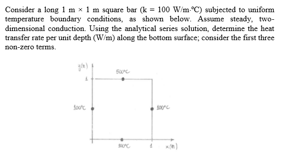 Solved Consider a long 1 mx 1 m square bar (k = 100 W/m°C) | Chegg.com