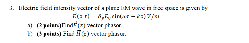 Solved 3. Electric field intensity vector of a plane EM wave | Chegg.com