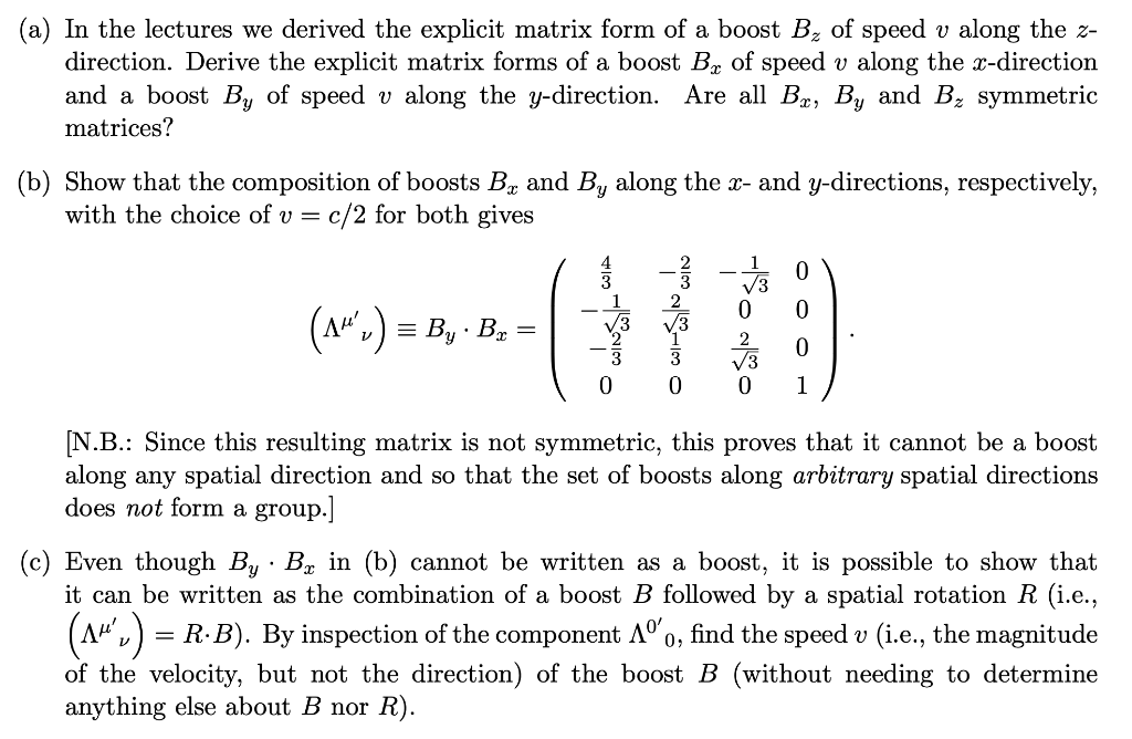 Solved (a) In the lectures we derived the explicit matrix | Chegg.com