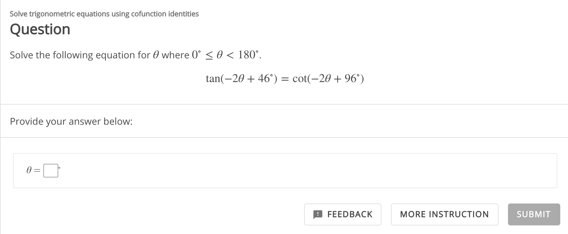 Solved Solve trigonometric equations using cofunction | Chegg.com
