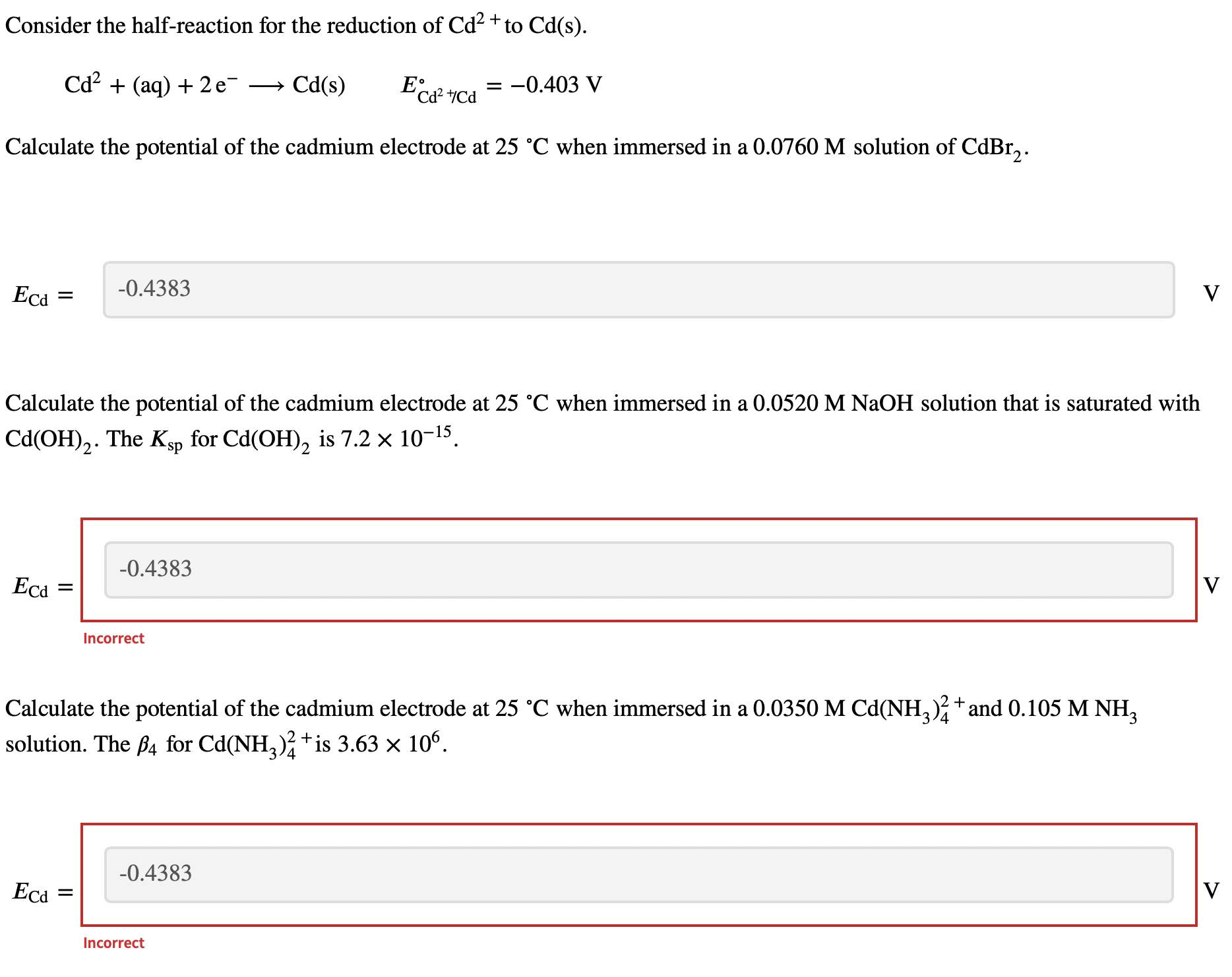 Solved Consider the half-reaction for the reduction of Cd2+ | Chegg.com
