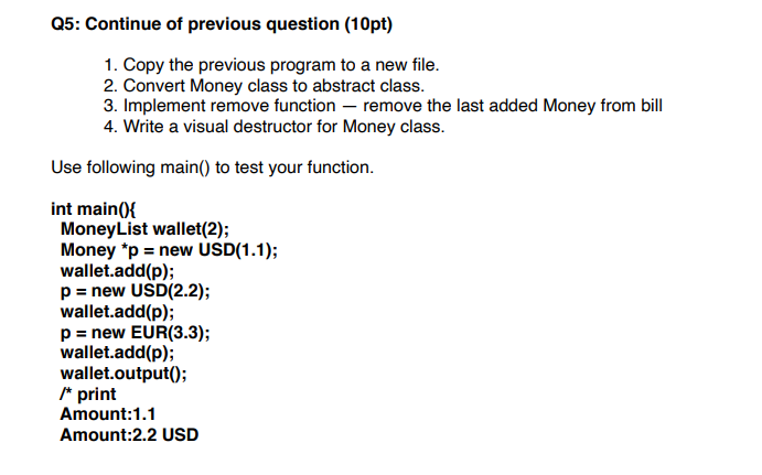 Solved Part I: Inheritance. Q1: Create a class named Money. | Chegg.com
