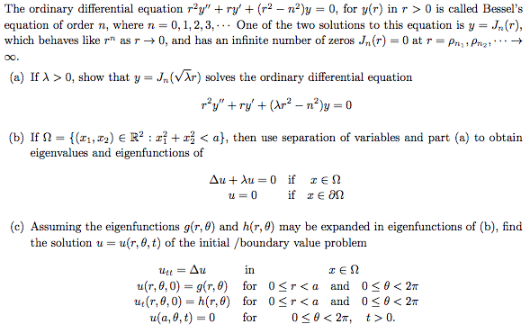Solved The ordinary differential equation ray" + ry' + (r2 – | Chegg.com