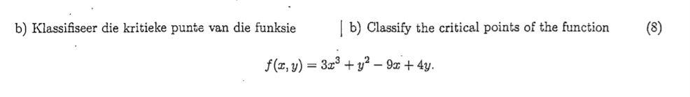 Solved Question 11. a) State the Second Derivatives Test for | Chegg.com