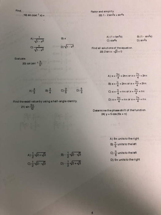 Solved And. Factor and simplify 19) sin (or 1 x)= 22) 1- | Chegg.com