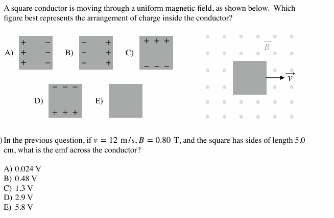 Solved A square conductor is moving through a uniform | Chegg.com