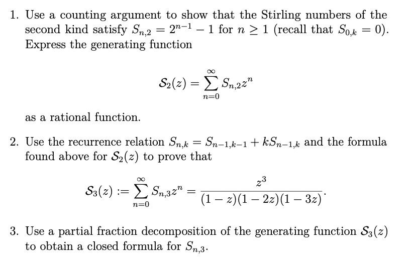 1. Use a counting argument to show that the Stirling | Chegg.com